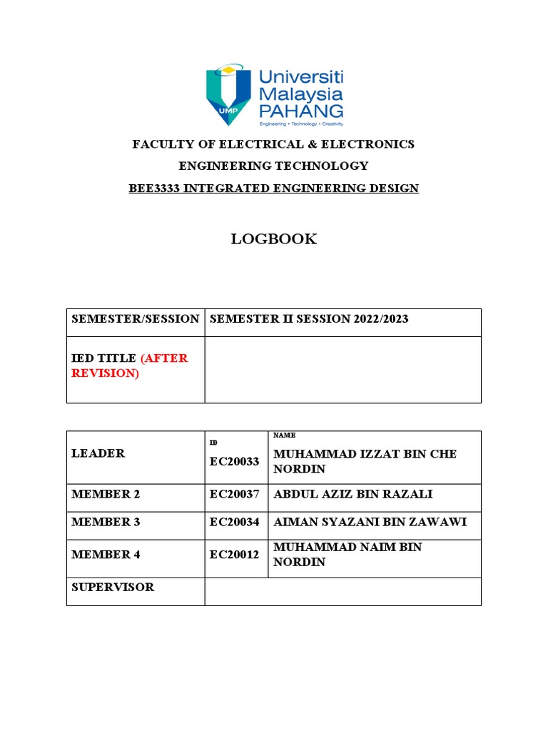 BEE3333 IED Logbook Template - v2223-II | PDF | Arduino | Manufactured ...
