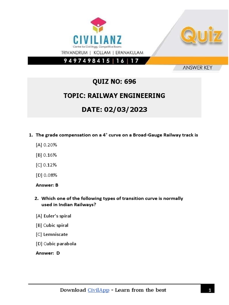 Civilianz Quiz 696 | PDF | Rail Transport | Transport Infrastructure