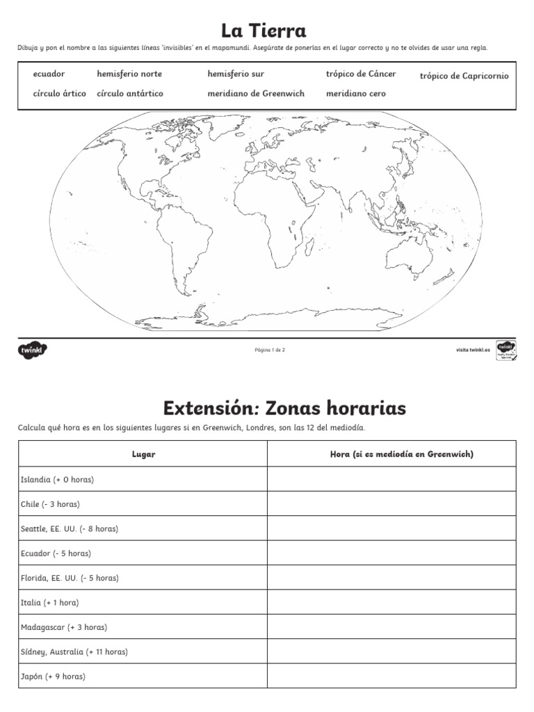 Ficha de Actividad Paralelos y Meridianos | PDF