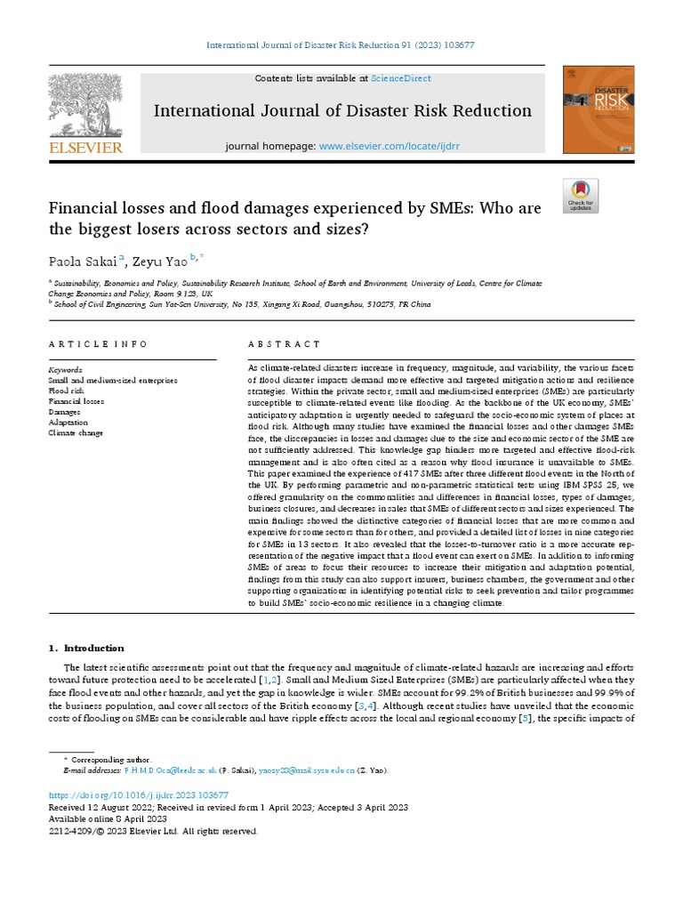 Financial Losses and Flood Damages Experienced by SMEs: Who Are The ...