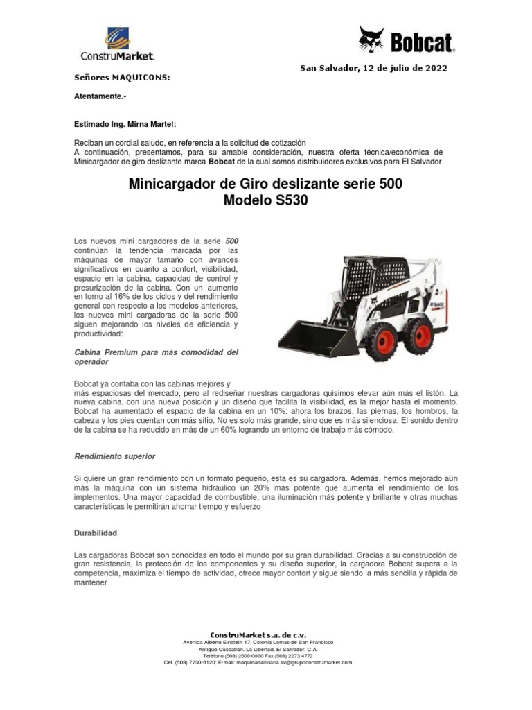 Oferta Bobcat S530 en El Salvador | PDF
