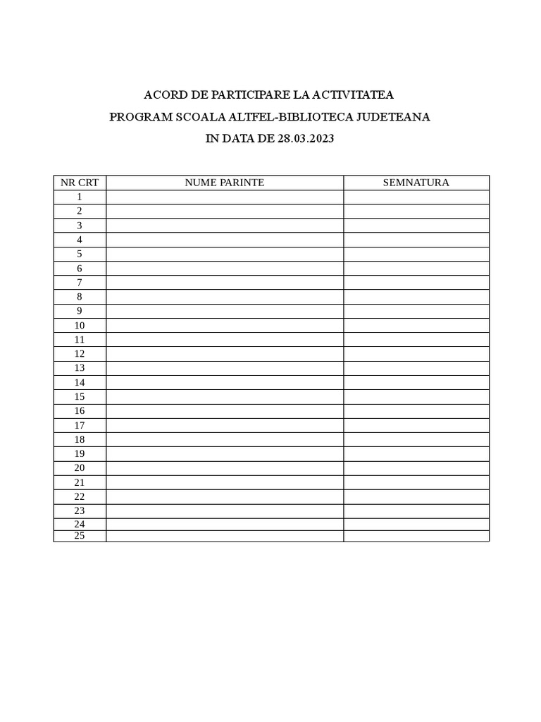 Tabel Plecare Parc | PDF