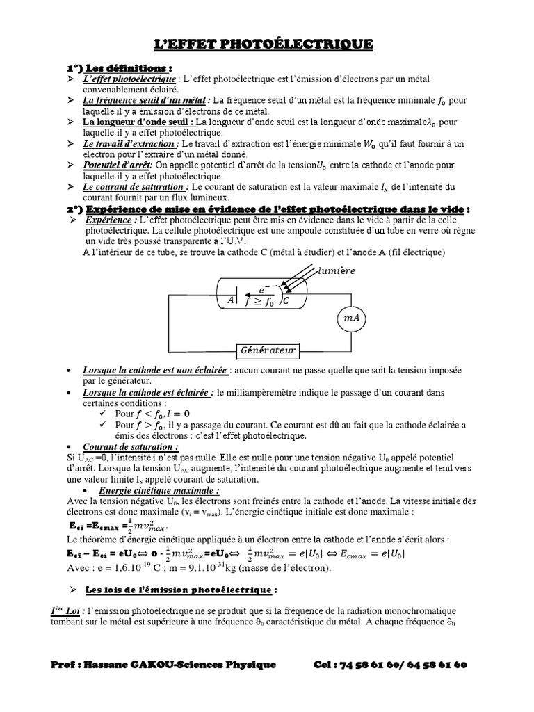 Effet Photoélectrique : Cours et Applications | PDF | Effet ...