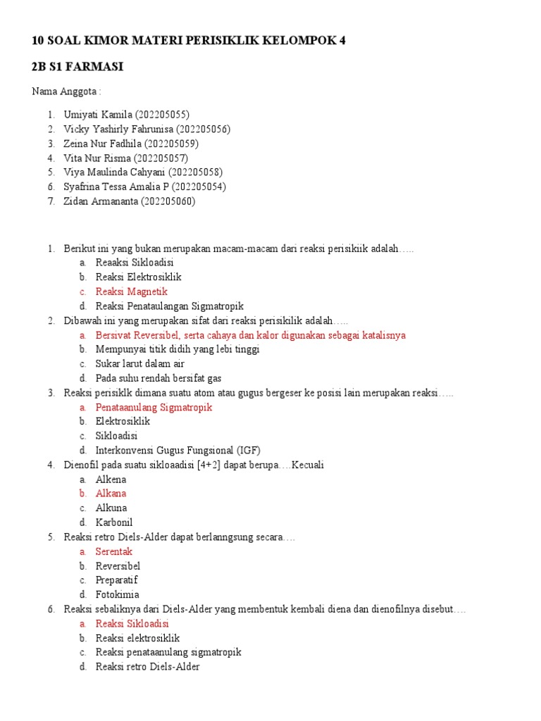 Soal Kimor Materi Perisiklik | PDF