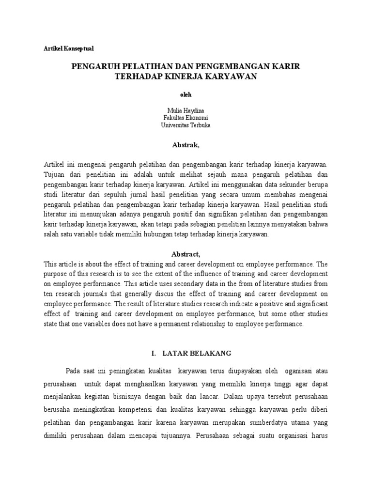Pengaruh Pelatihan Dan Pengembangan Karir Terhadap Kinerja Karyawan | PDF Pengaruh Pelatihan Dan Pengembangan Karir Terhadap Kinerja Karyawan | PDF