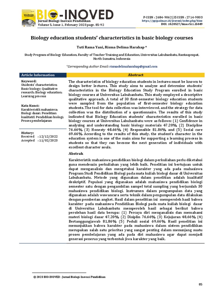 Biology Education Students Characteristics in Bas | Download Free PDF ...