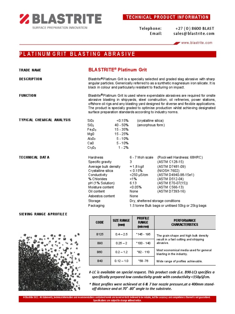 Blastrite Platinum Grit Technical Data Sheetv2022 | PDF