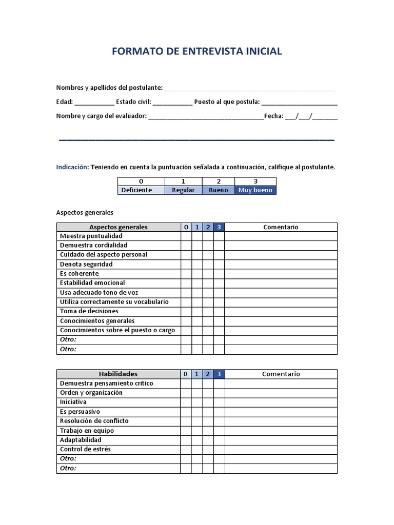 Formato de Entrevista Inicial o de Primera Impresion | PDF