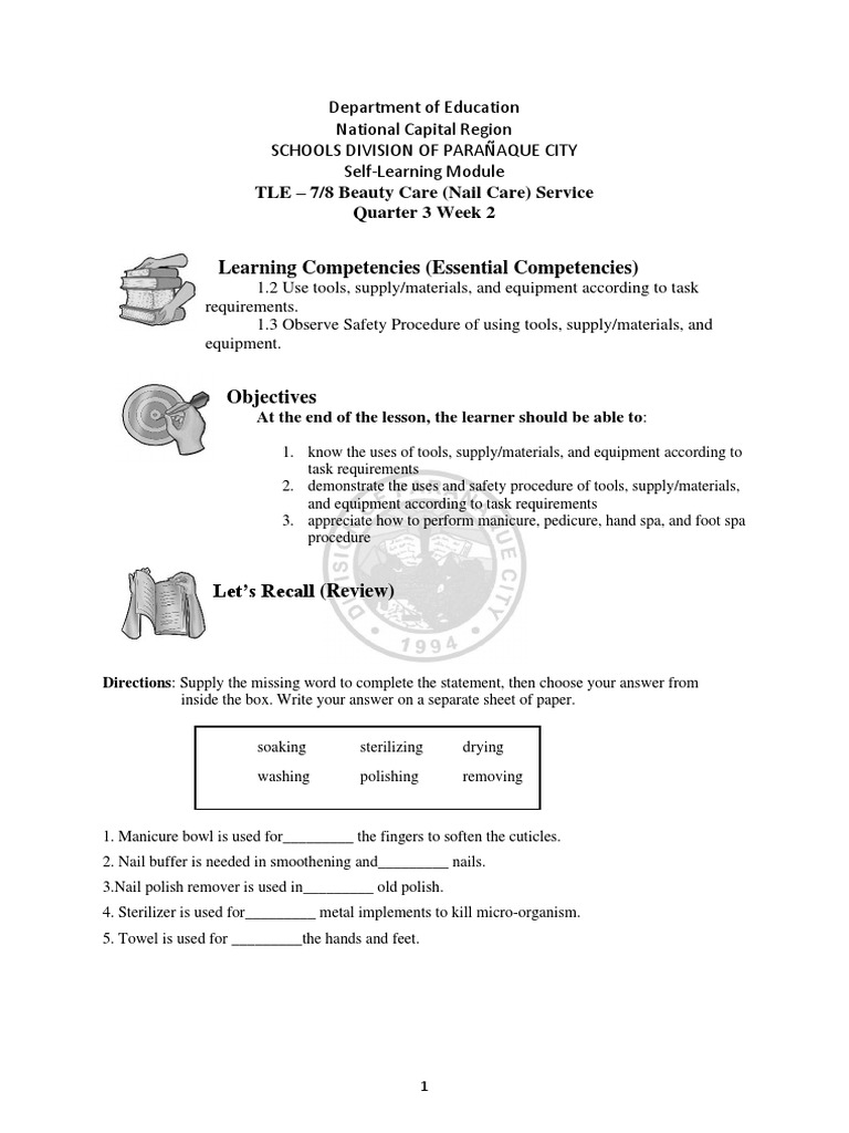TLE 7 and 8 Nail Care Week2 | PDF | Nail (Anatomy) | Integumentary System