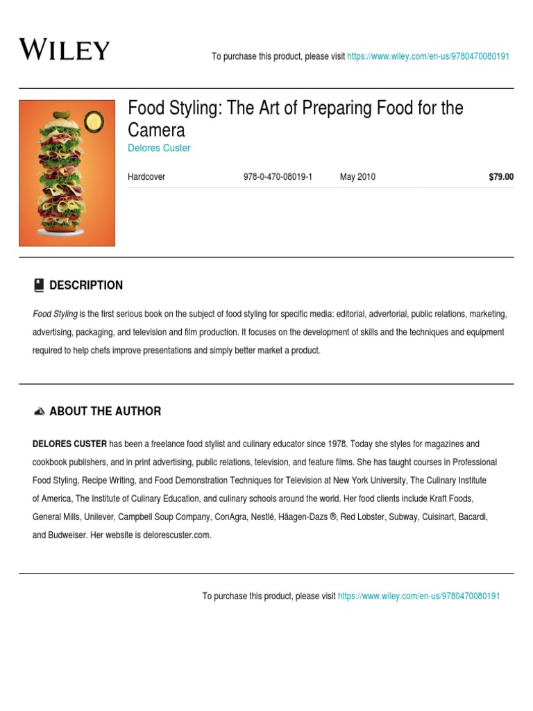 Wiley - Food Styling - The Art of Preparing Food For The Camera - 978!0 ...