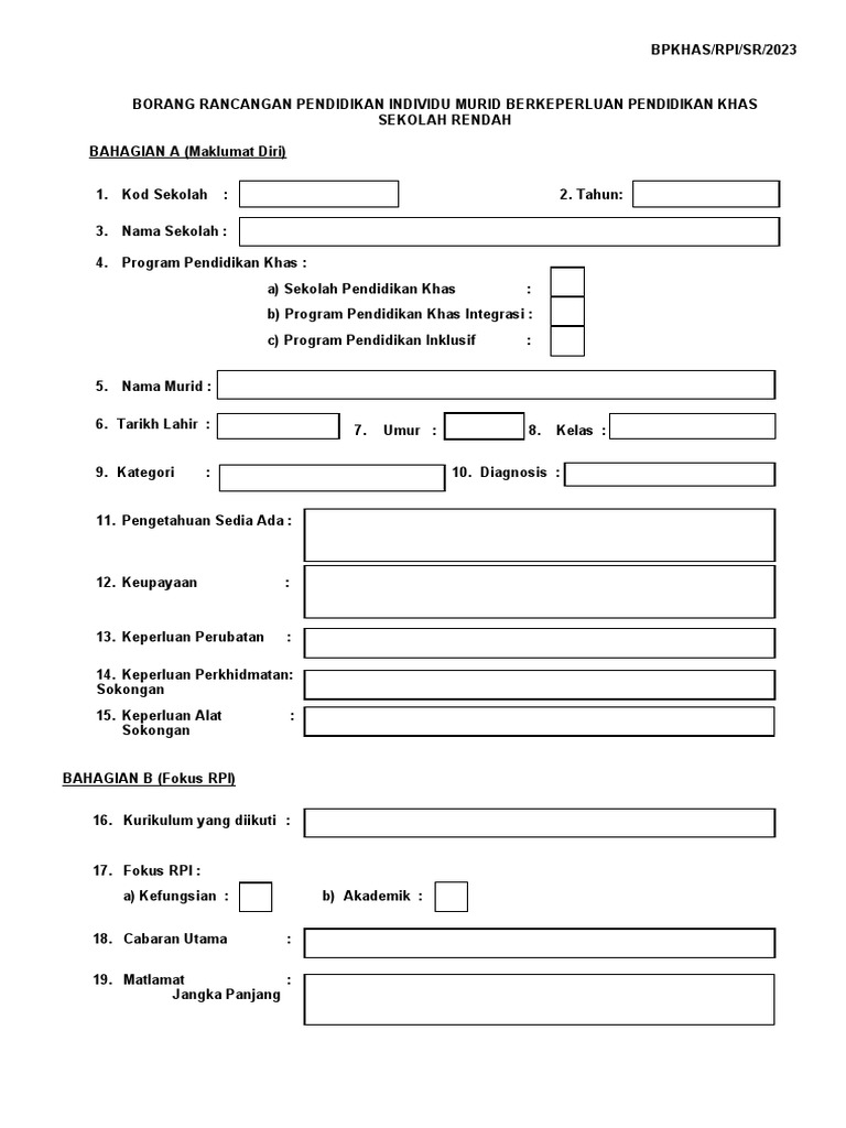 Borang RPI Sekolah Rendah | PDF
