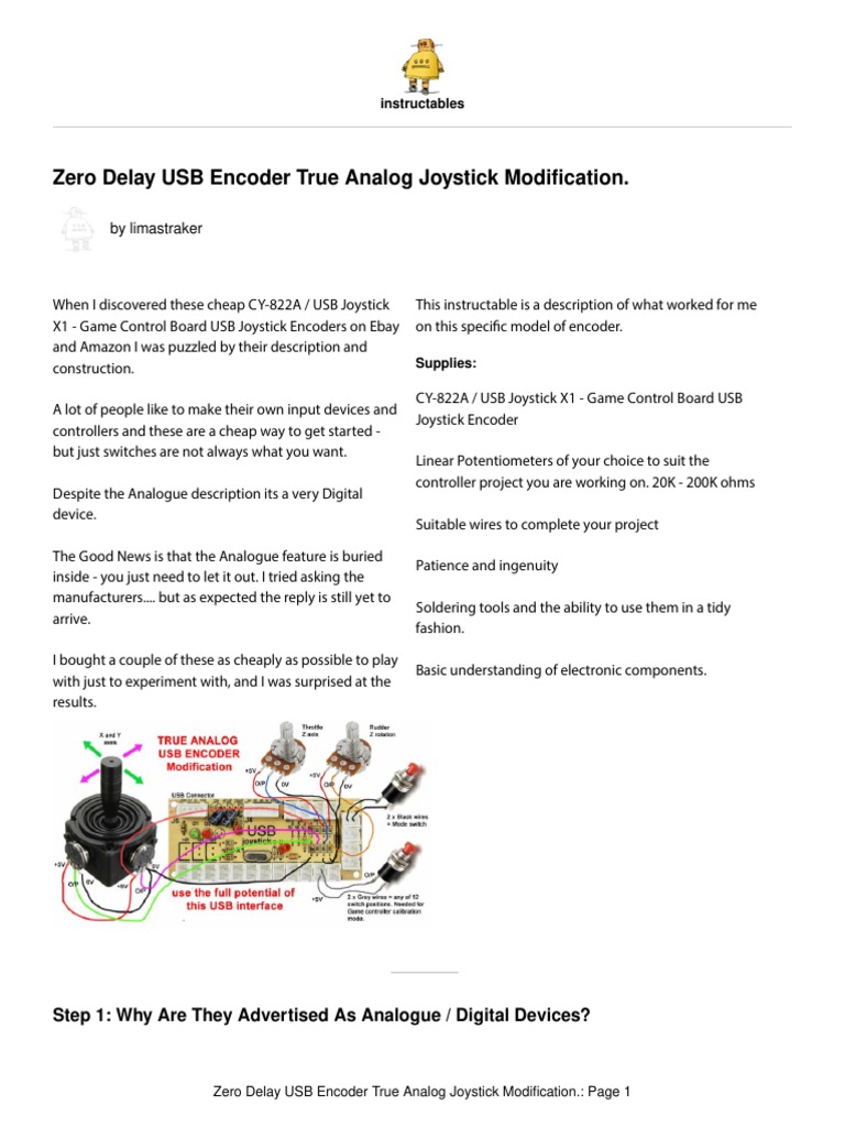 Zero Delay USB Encoder True Analog Joystick Modifi | PDF | Resistor | Analogue Electronics