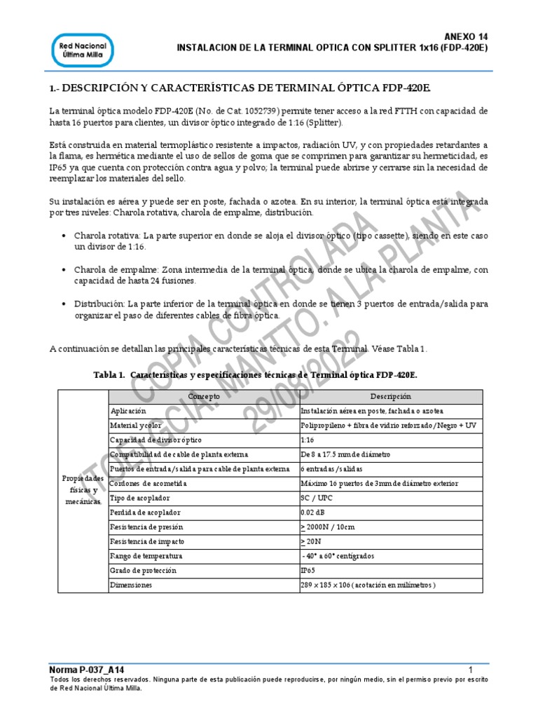 Norma P-037 - A14 Fdp-420e Fiberhome Spliter 1-16 | PDF | Tornillo ...