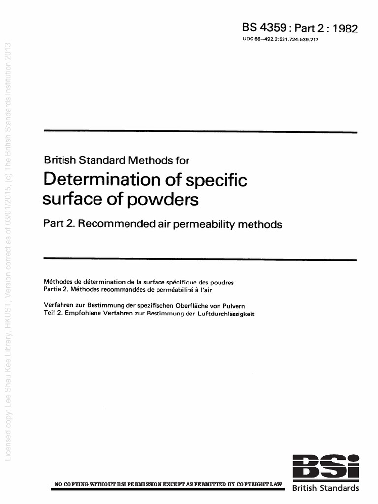 Bs 4359 2 1982 Determination Of The Specific Surface Area Of