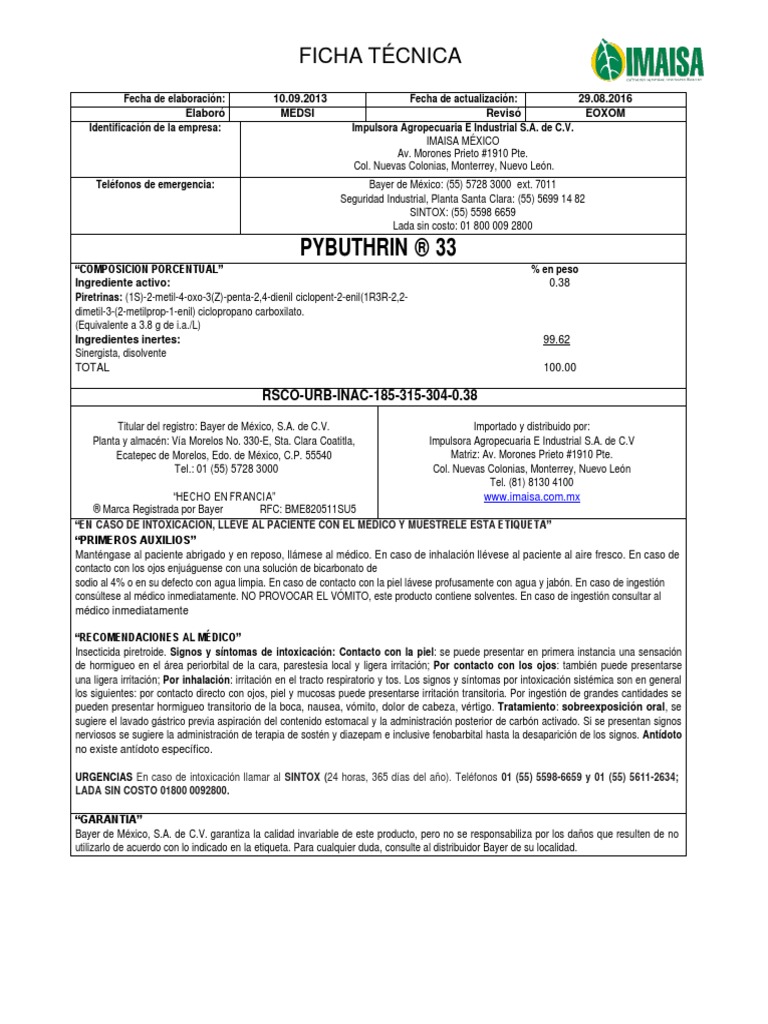 Pybuthrin 33 Ficha Tecnica | PDF | Insectos | Parestesia
