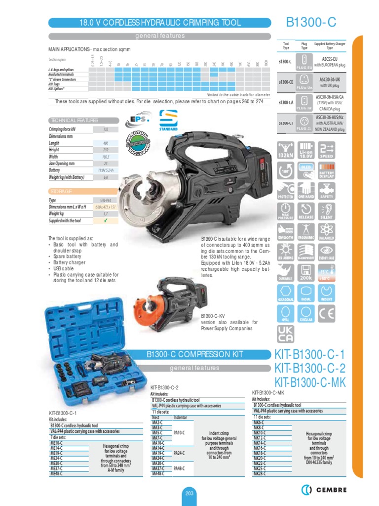 Cembre Tools 203,205 | PDF | Electrical Connector | Electrical Components