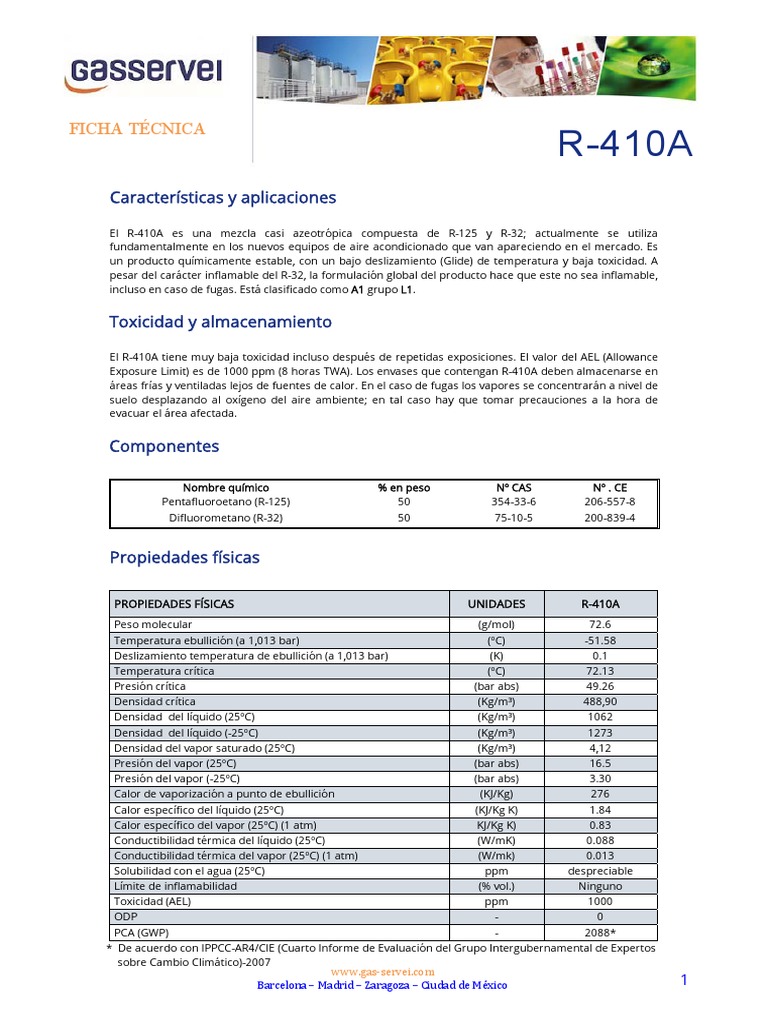 Ficha Técnica Refrigerante 410 A | PDF