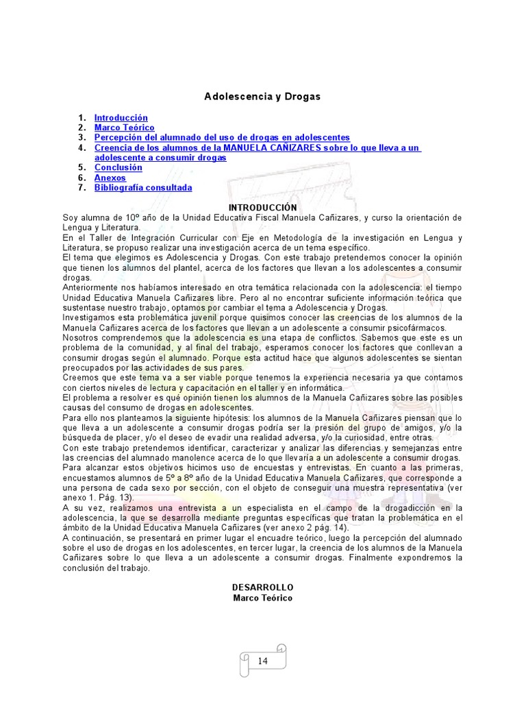Adolescencia y Drogas: 1. 2. 3. 4. 5. 6. 7. Introducción | PDF | La dependencia de sustancias ...