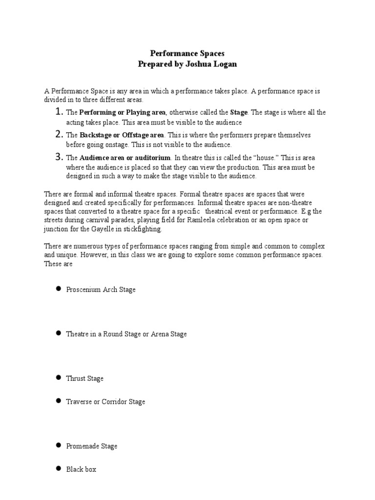 Performance Spaces Note With Links | PDF | Components | Tourist Attractions