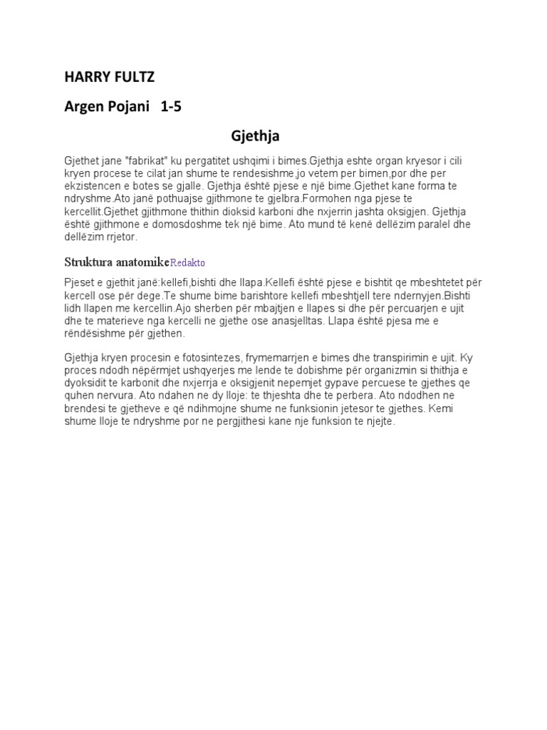 Harry Fultz Argen Pojani 1-5 Gjethja: Struktura Anatomike | PDF