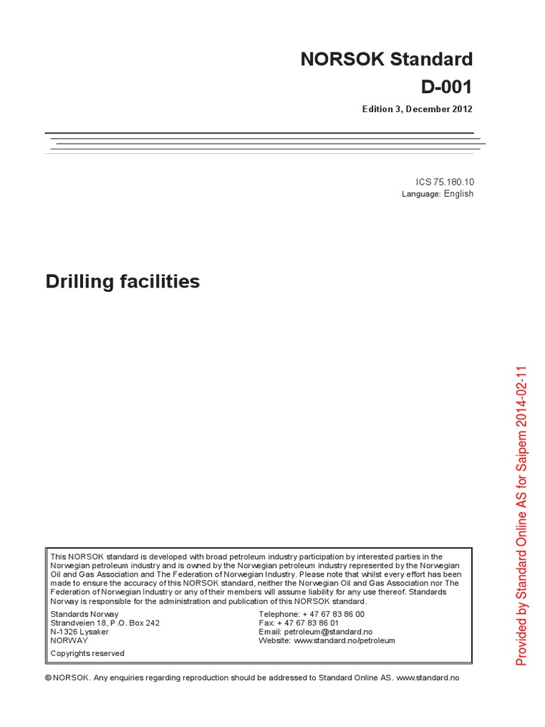 Norsok D-001 Drilling facilities | PDF | Risk | Safety