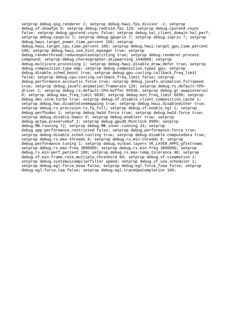 Setprop Optimal Settings | PDF