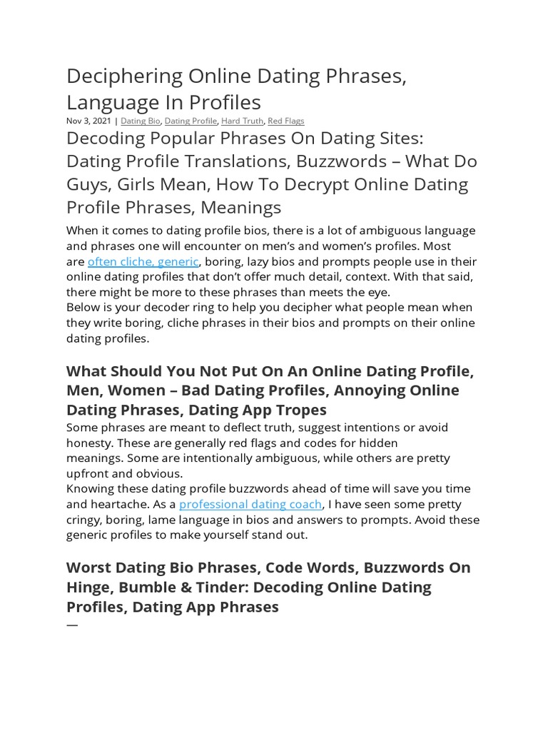 Deciphering Online Dating Phrases | PDF | Online Dating Service