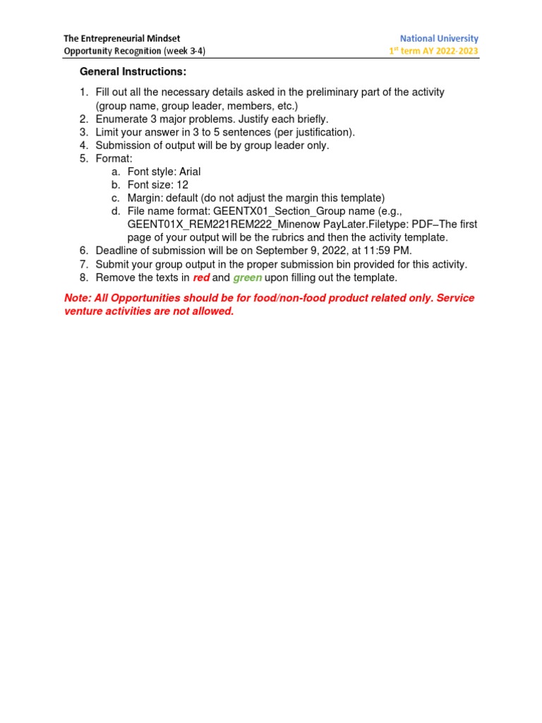 W3 - (Drill) Opportunity Recognition Learning Activity | PDF | Bus