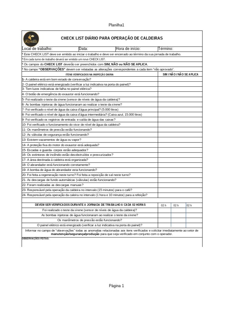 Caldeira - Check List | PDF | Caldeira