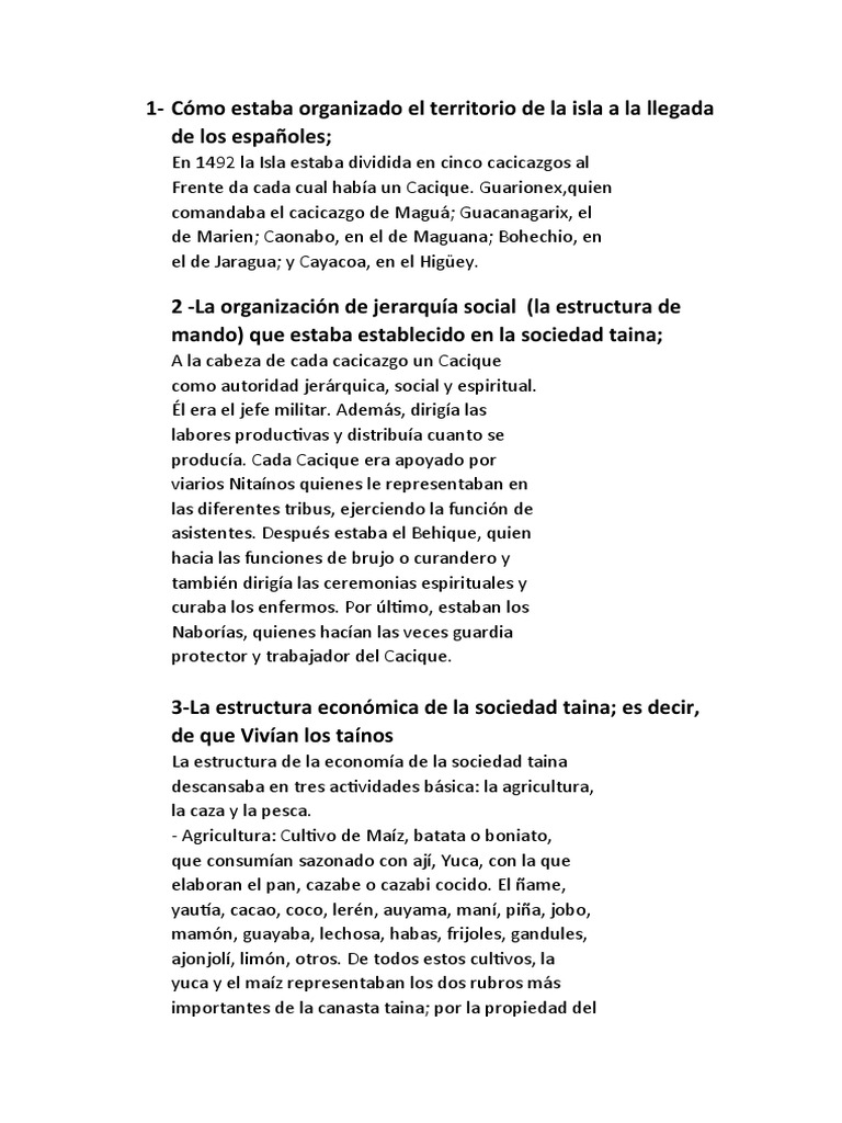 Organización y Cultura de los Taínos | PDF | Ciencias sociales