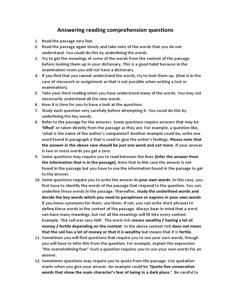 Answering Reading Comprehension Questions | PDF | Question | Reading ...