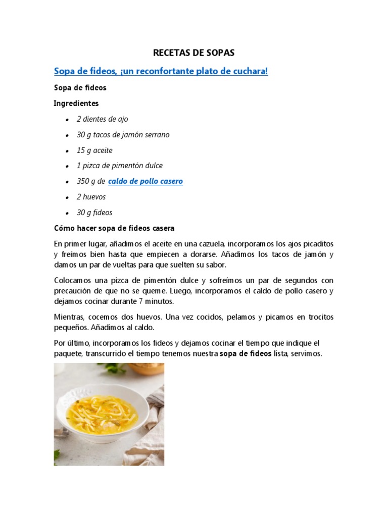 Recetas de Sopas | PDF | Sopa | ensalada