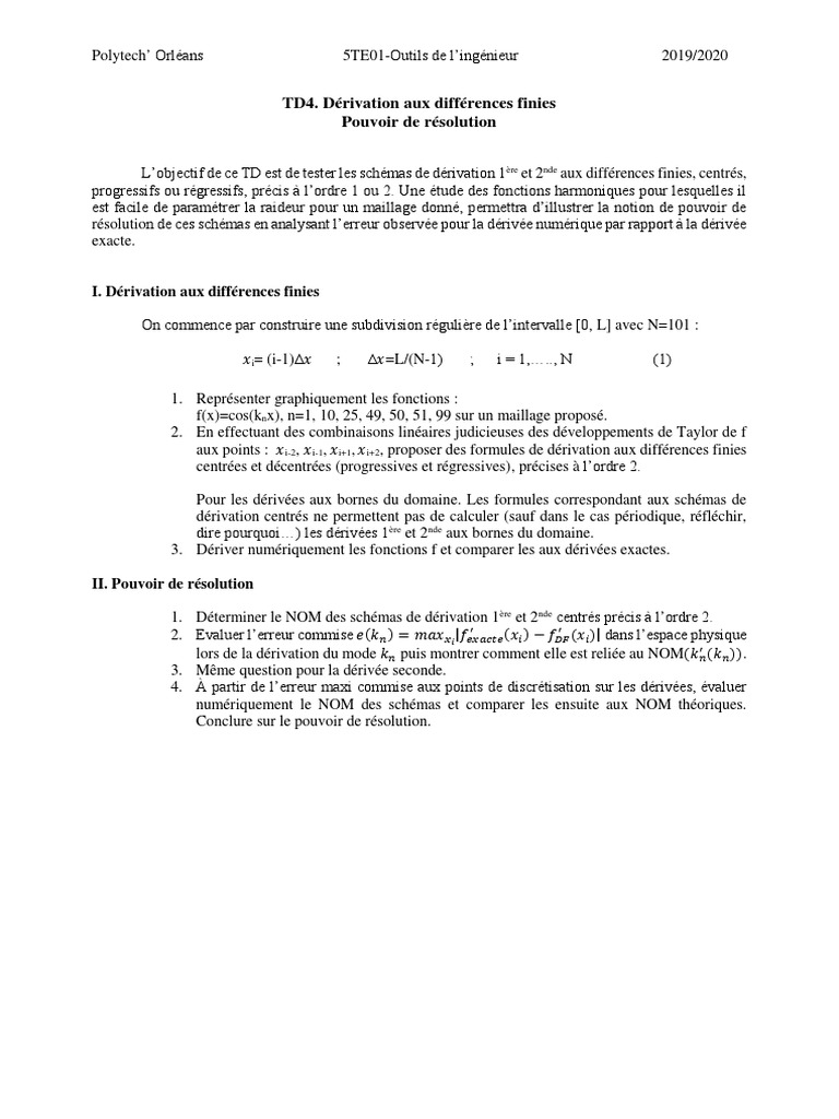 TD4. Dérivation Aux Différences Finies Pouvoir de Résolution | PDF