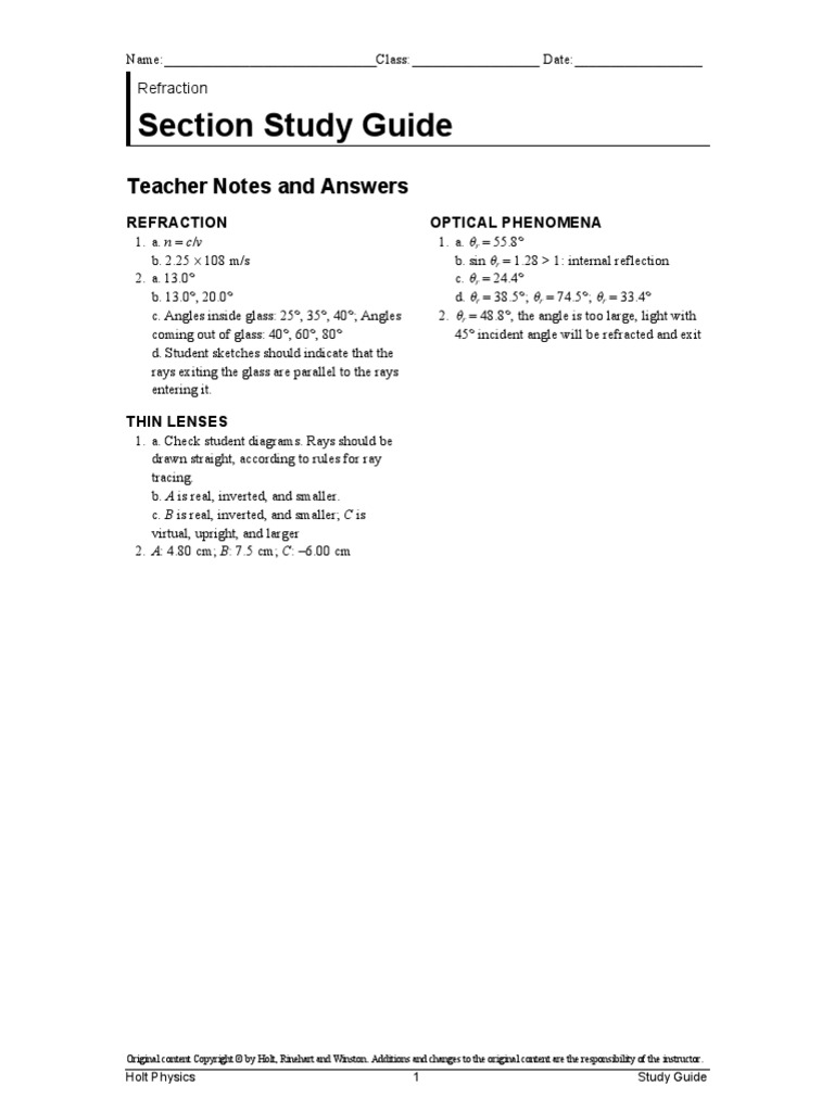 Refraction Worksheet 1 | PDF | Refraction | Glass Applications