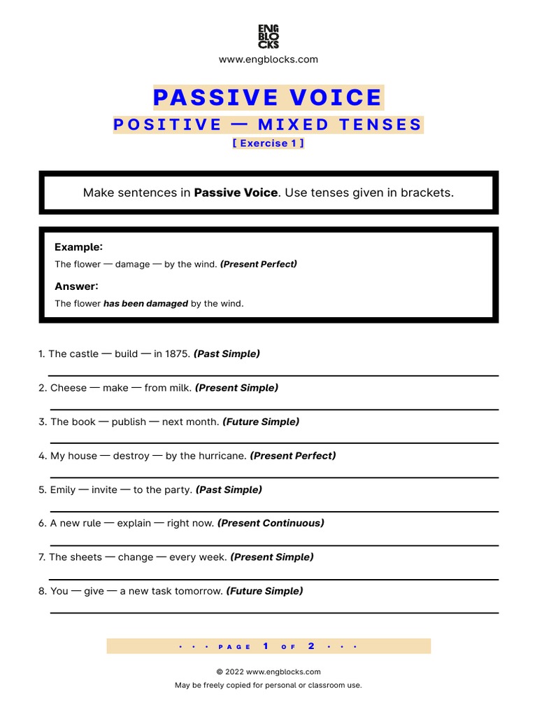 Passive Voice Mixed Tenses Positive Sentences | PDF