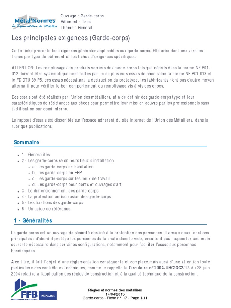 Les Principales Exigences Garde Corps | PDF | Ingénierie des structures | Sécurité
