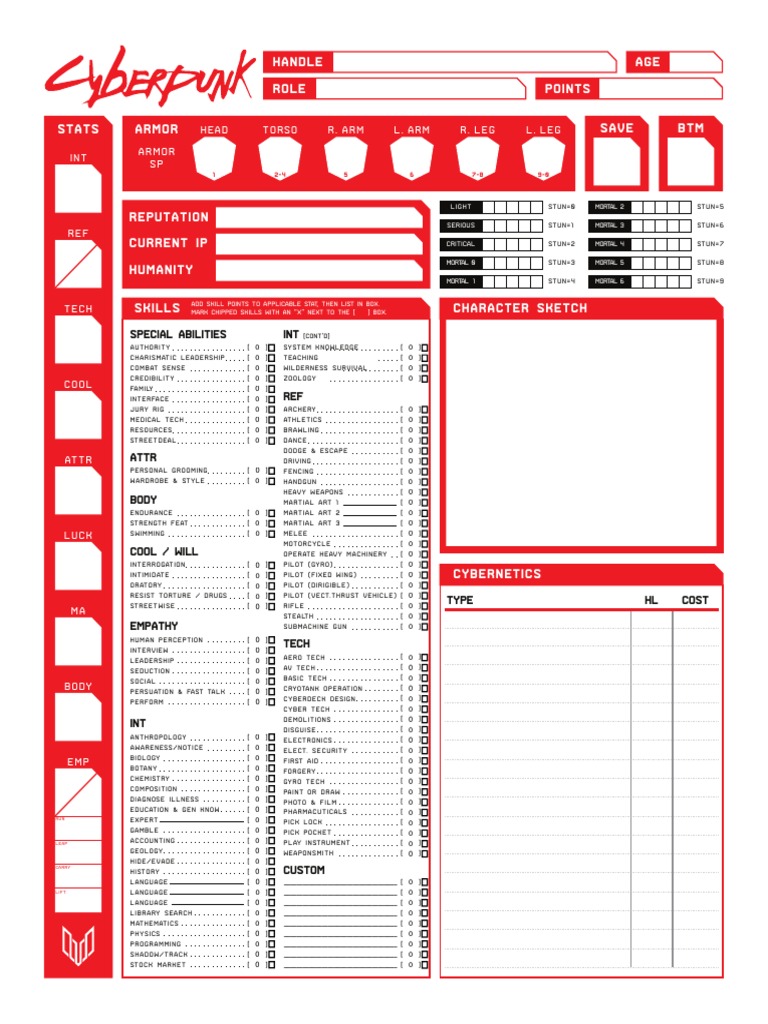 Cyberpunk Character Sheet | PDF | Military Science | Flight