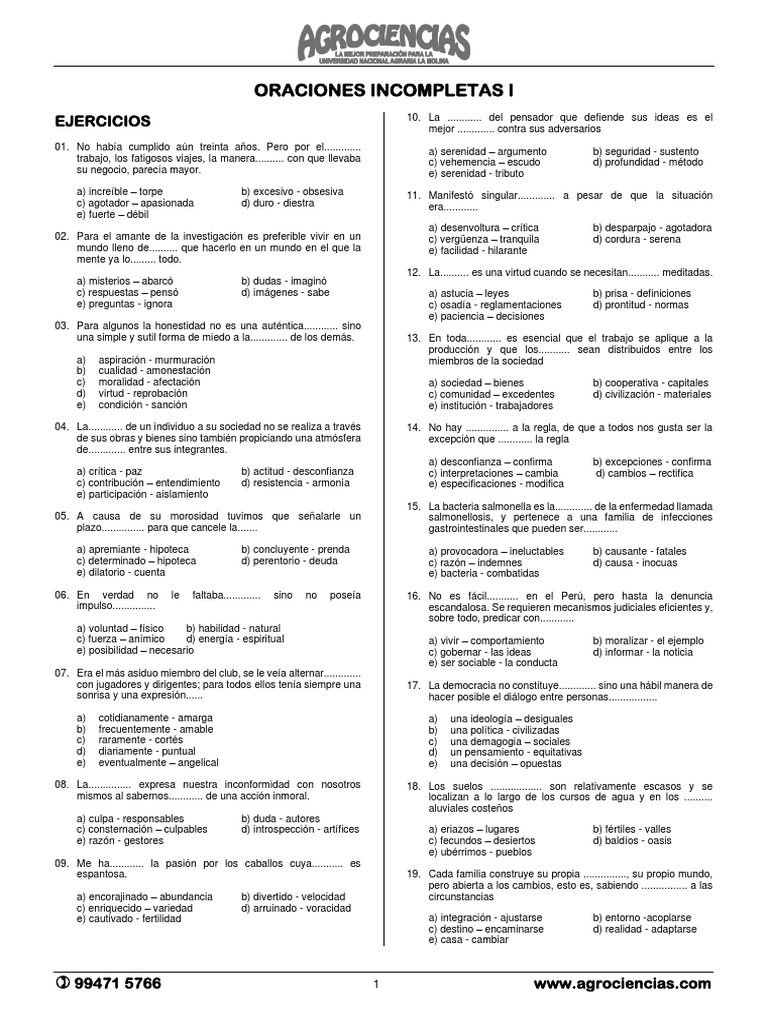 Pr3 10.1 Rv - Oraciones Incompletas i | PDF