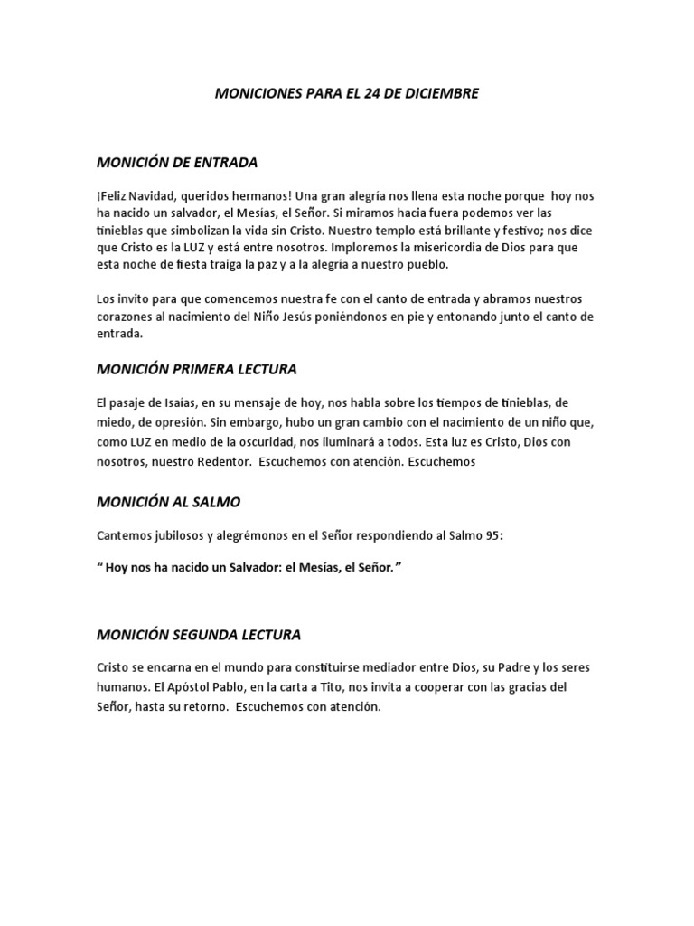 MONICIONES MISA DEL 24 de DICIEMBRE | PDF | eucaristía | Misa (liturgia)