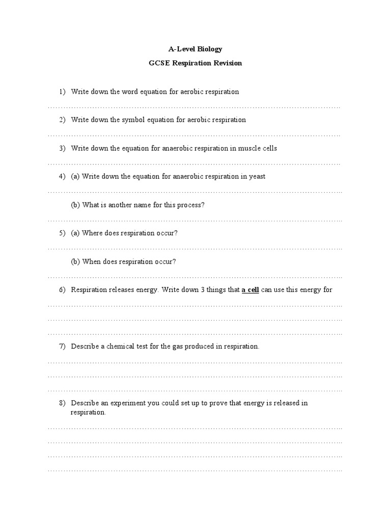 Respiration Gcse Revision Pdf