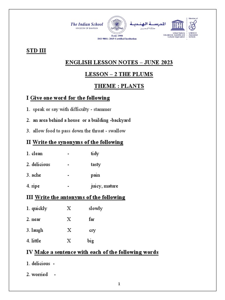 Class III Lesson Notes | PDF