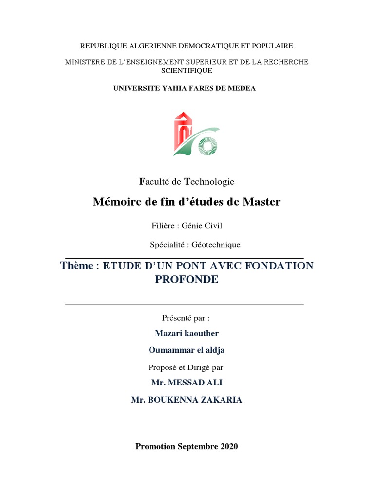 Mémoire de Fin D'études de Master: Thème: Etude D'Un Pont Avec Fondation Profonde | PDF | Pont ...