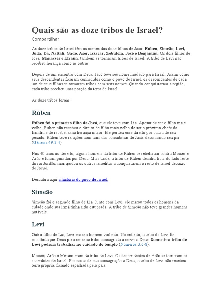 Quais São As Doze Tribos de Israel | PDF | Jacó | Lea