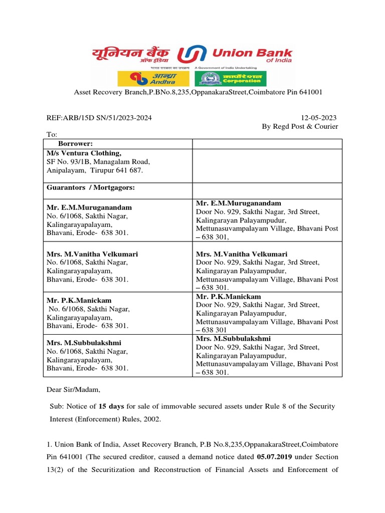 MSTC 15d SN Venthura Clothing | PDF | Auction | Security Interest