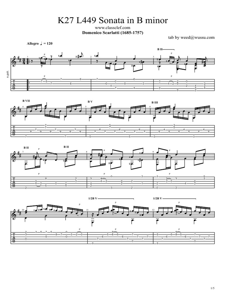 Sonata in B Minor K27 L449 by Domenico Scarlatti | PDF | Classical Music | Musical Forms