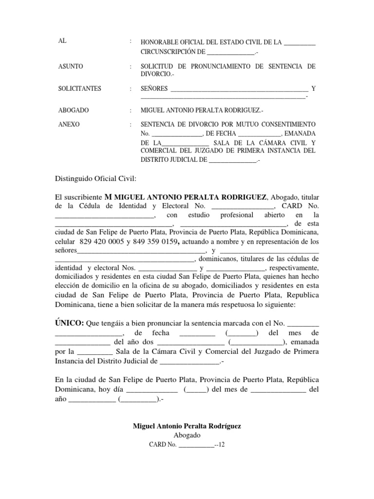 Solicitud de Pronunciamiento de Sentencia de Divorcio Por Mutuo ... Solicitud de Pronunciamiento de Sentencia de Divorcio Por Mutuo ...
