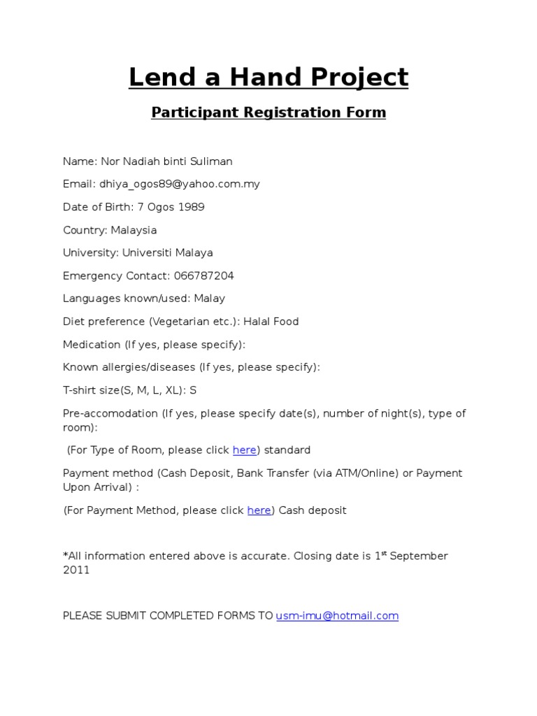 Lend a Hand Project Registration Form | PDF | Social Science | Lifestyle