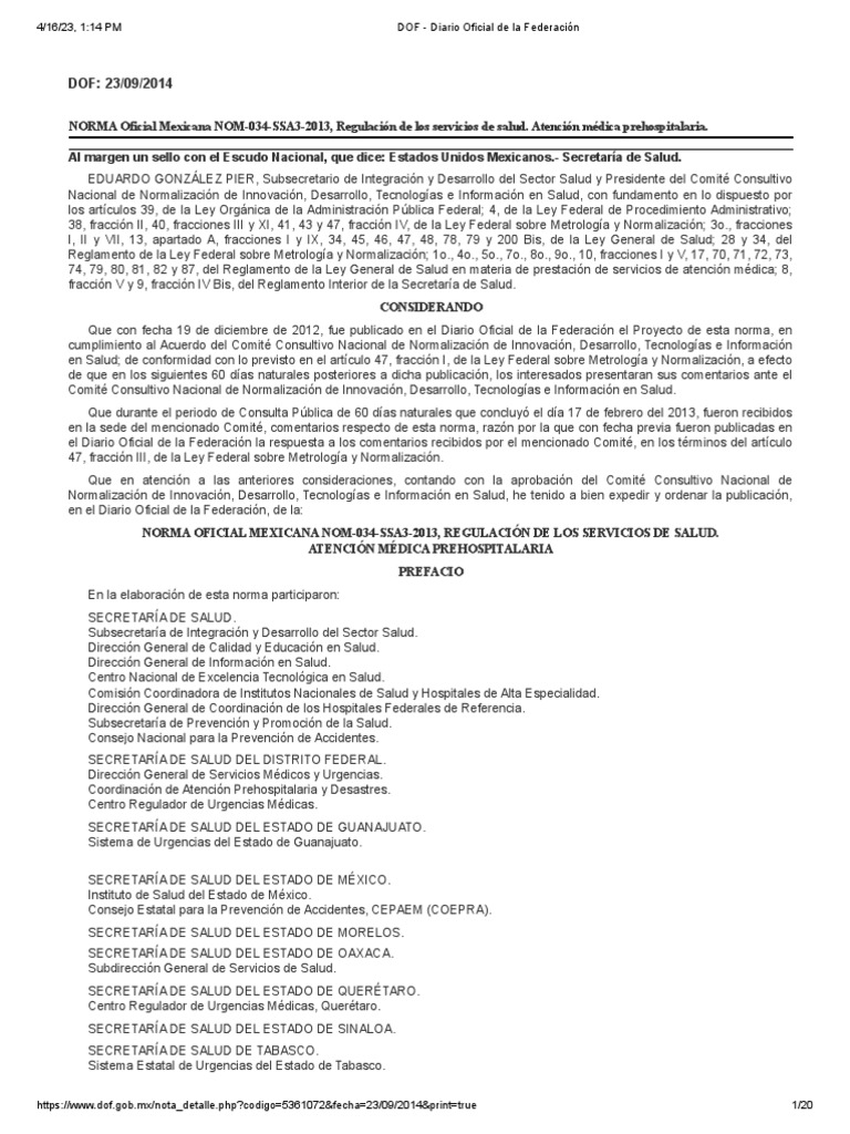 Norma Oficial Mexicana NOM-034-SSA3-2013 | PDF | Ambulancia | Hospital