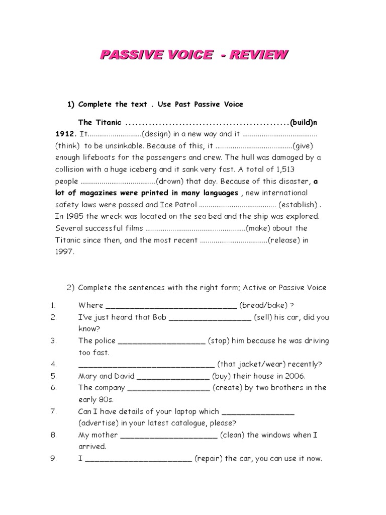 Passive Voice Worksheet | PDF