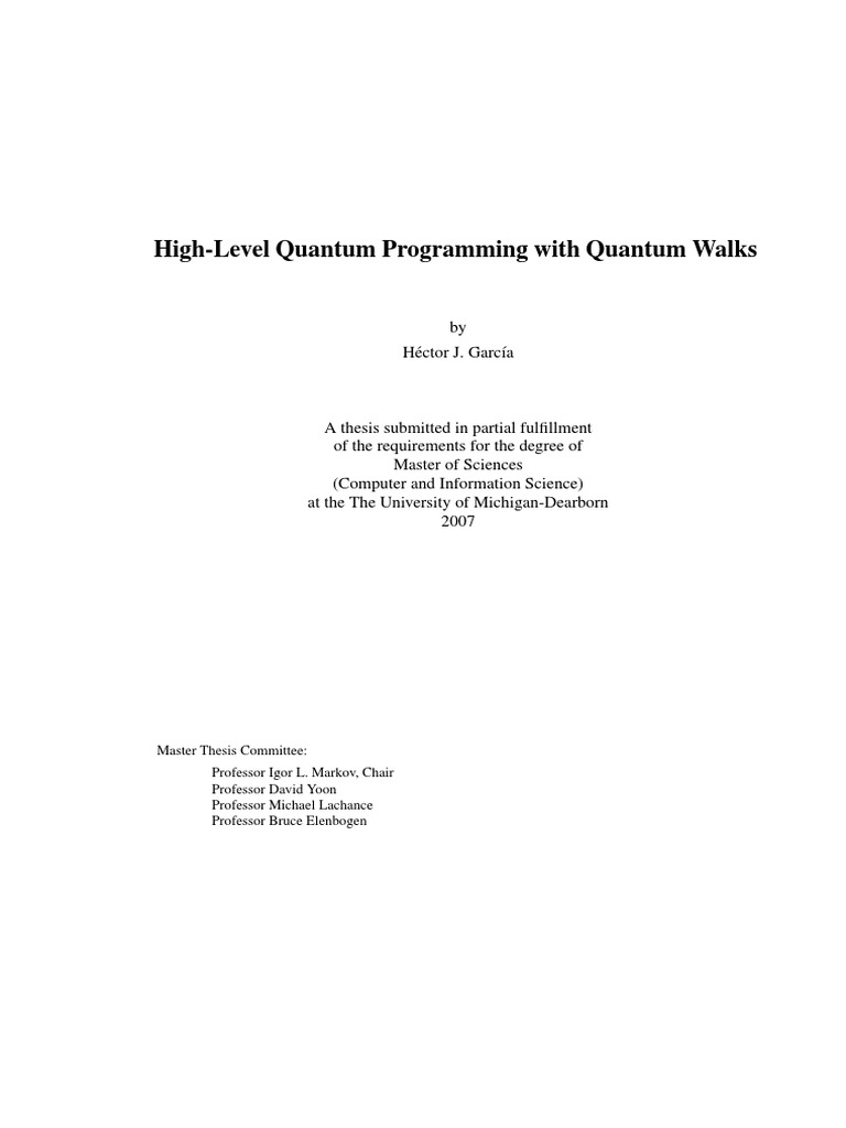 High-Level Quantum Programming With Quantum Walks: by H Ector J. Garc Ia | PDF | Vector Space ...